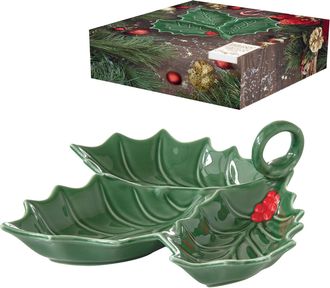 Easy Life Servierschale HOLLY & BERRIES 3 Fächer 20 x 20 cm aus Porzellan in Geschenkbox