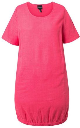 Ulla Popken Midikleid Leinenmix-Kleid A-Linie Rundhals Halbarm Taschen