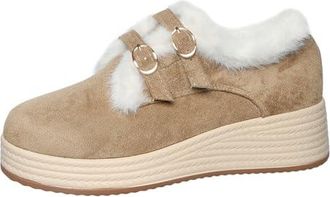 Generic Espadrilles compens&eacute;es doubl&eacute;es en fausse fourrure pour femme avec boucle et bout rond - Confortables - Chaudes - Chaudes - Pour lhiver, kaki, 38.5 EU