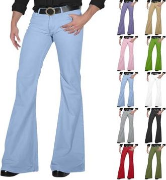 Generic Pantalon &eacute;vas&eacute; r&eacute;tro ann&eacute;es 70 avec poches lat&eacute;rales - Coupe ajust&eacute;e - Pour d&eacute;guisement, f&ecirc;tes &agrave; th&egrave;me, festivals, costumes vintage, bleu clair, XXL
