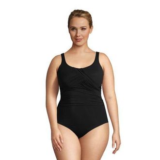 Lands End Shape-Badeanzug mit B&uuml;gel SLENDER, Damen, Gr&ouml;&szlig;e:48 plus, Schwarz, Nylon-Mischung, by Lands End