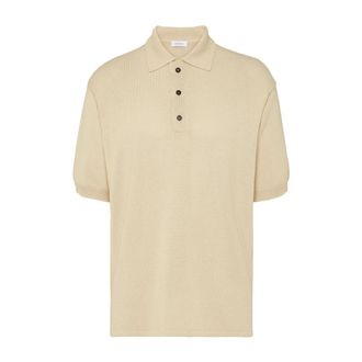 Ferragamo Homme, Tops, Beige, Taille: M Polo Tricot avec Plaque Logo