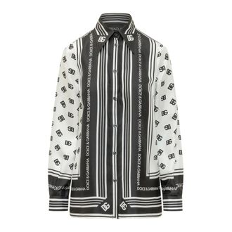 Dolce & Gabbana Femme, Blouses et Chemises, Multicolore, Taille: 36 FR Chemise en Twill de Soie avec Logo Int&eacute;gral