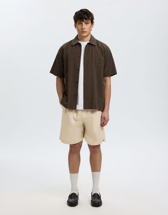 Selected Short en popeline de coton avec cordon de serrage - Beige-Neutral