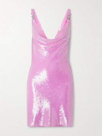 Versace Minikleid Aus Seidenchiffon Mit Pailletten, Raffungen Und Verzierungen - Pink