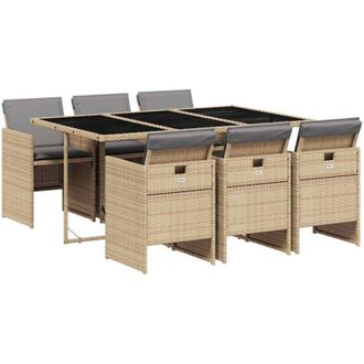 vidaXL Vidaxl - 7-tlg. Garten-Essgruppe mit Kissen Beigemischung Poly Rattan