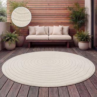 Paco Home Paco Home Outdoor Teppich Wetterfest Balkon Wohnzimmer Skandinavisch Boho Einfarbig Creme 200 cm Rund