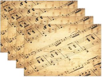 HMZXZ Tischsets von 6, Musical Musik-Hinweis Platzsets Essen Tabelle Matten Hitze Beständig Dauerhaft Waschbar für Zuhause Küche