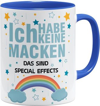 OM3 Ich habe keine Macken Das sind Special Effects Tasse mit Spruch Regenbogen - Keramik Becher - 11oz 325ml - Beidseitig Bedruckt - Blau