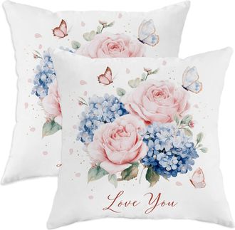 Generic Rosen, Romantische Blumen, Schmetterlinge, Hortensien, Fr&uuml;hling Zierkissenbezug Quadratische Sofakissen Mit Rei&szlig;verschluss Zierkissenbez&uuml;ge F&uuml;r Schlaf