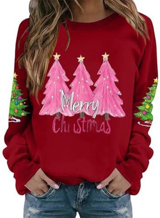 Generic HUIFUAO Sweat-shirt de Noël amusant pour femme - Haut de sapin de Noël amusant - Grande taille - Tenue de Noël à manches longues - Pull fantaisie - Ca