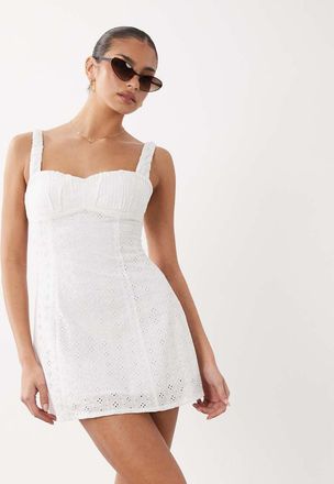 Lioness Olsen - Robe courte en broderie anglaise de coton avec bonnets fronc&eacute;s - Blanc