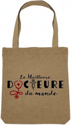 Fabulous Sac Shopping Tote Bag Aspect Lin - La Meilleure Docteure du Monde Medecine M&eacute;tier Passion Sant&eacute; - Sac de Courses Toile Epaisse 360g Beige Naturel Caba