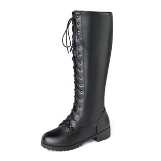 Generic Bottes de combat &agrave; lacets pour femme - Confortables - Bout rond - Talons bas - Pour lhiver, Noir, 39.5 EU