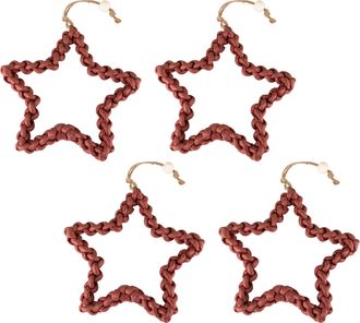 Matches 21 Dekohänger Stern aus Papierkordel Bordeaux 21 cm im 4er Set - Boho Weihnachtsdeko zum Aufhängen