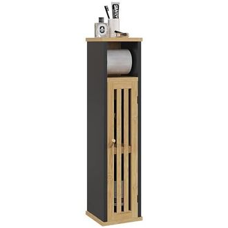 HOMCOM Meuble de Salle de Bain avec Support Papier Toilette - Rangement avec Barre Amovible - 2 Niveaux + Sortie Papier MDF Noir Bambou