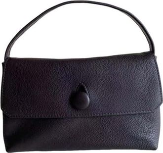Generic Sac &agrave; main minimaliste &agrave; poign&eacute;e sup&eacute;rieure pour femme - Sac &agrave; main carr&eacute; compact en cuir - Doublure en daim - Fermeture &agrave; rabat boutonn&eacute; - Noir et ma