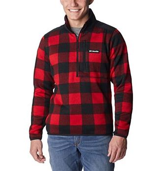 Columbia Pull Weather II Demi-Fermeture Éclair, Imprimé à Carreaux Rouges, S Homme