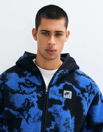 Nike Air Jacke mit durchgehendem Rei&szlig;verschluss, Sherpa, Allover-Print, blau