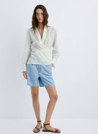 Mango Bermuda en jean taille normale &agrave; pinces bleu clair - Femme - 32 - MANGO