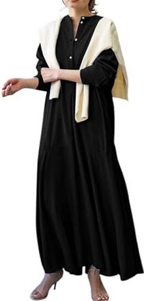 Generic 2026 Robe amincissante &agrave; ourlet irr&eacute;gulier ample m&eacute;lange robe midi style cor&eacute;en pour femme, Noir, 5XL