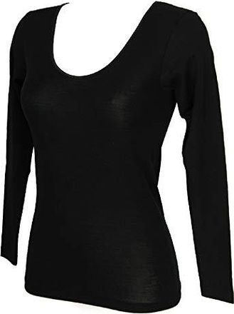 Ragno T-Shirt Femme Caraco Maillot Manches Longues 85% Laine mérinos et 15% Soie Article 074029, 020 Nero, XL