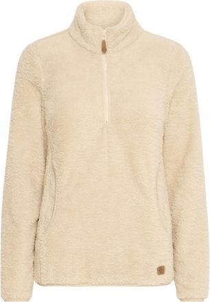Oxmo OXTelsonia Damen Teddy-Pullover Sweater Pullover mit Eingrifftaschen Troyerkragen Label-Details Regular fit, Größe:L, Farbe:Oyster Gray (141107)