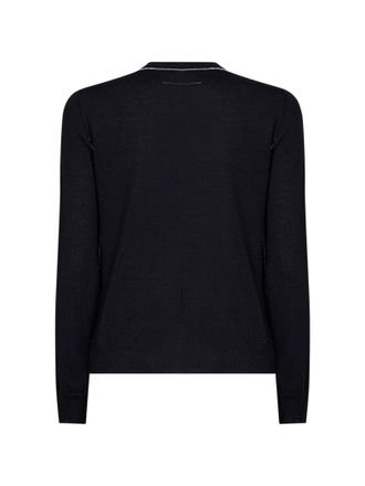 Maison Margiela Womens Wool-Blend Cardigan With Contrasting Trim Black Virgin Wool Cardigans Sweater