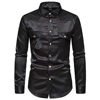 Generic Chemise ray&eacute;e pour homme, coupe ajust&eacute;e, finition brillante, chemise ray&eacute;e &agrave; col boutonn&eacute;, chemise d&eacute;contract&eacute;e confortable, extensible, l&eacute;g&egrave;re, haut 