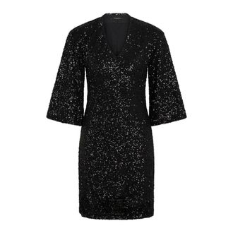 Bruuns Bazaar Robe noire &agrave; paillettes avec d&eacute;collet&eacute; en V - Femme - Robes - Noir - Taille: 36 FR