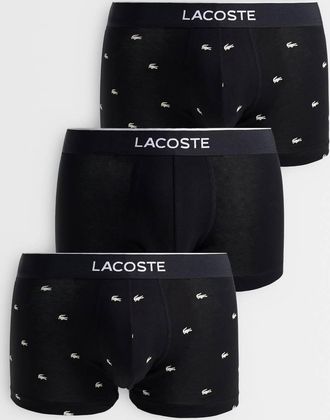 Lacoste 3er-Pack Stretch-Baumwoll-Badehosen mit Kroko-Print in Schwarz