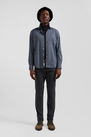 Eden Park Chemise En Coton &Agrave; Micro-carreaux Bleu Marine Coupe Slim