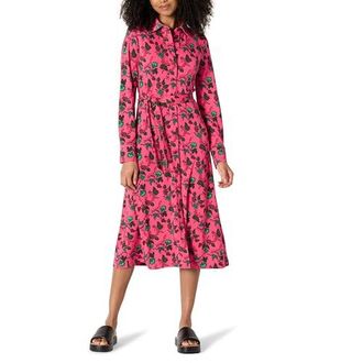 Amazon Essentials Robe mi-Longue en Jersey Mat pour Femme, Coupe Classique, Motif Floral &agrave; Feuilles Rose Vif, Taille L