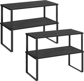 Songmics &Eacute;tag&egrave;re &agrave; &Eacute;pices, Lot de 4, Organisateur de Placard, &Eacute;tag&egrave;re de Rangement de Cuisine Extensible, Porte-&eacute;pices Empilable, M&eacute;tal, Bois dIng&eacute;nierie, Noir