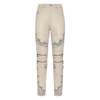 Philipp Plein Lange Lederhose Paisley Bandana - - Trousers - Damen - Beige - M