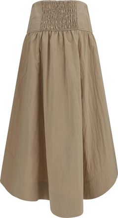 Ganni Womens Corset-Detail And Ruched Midi Skirt Warm Sand Cotton; Polyamide