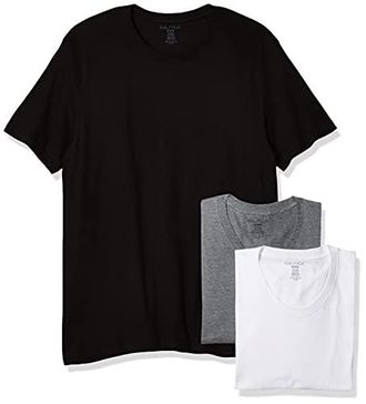 Nautica Cotton Crew Neck 3-Pack T-Shirt Polo, Blanc/Noir/Gris chin&eacute;, M (Lot de 3) Homme