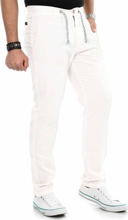 Indicode Herren Stoffhosen (S-5XL) Regular Fit Leinenhosen - 55% Leinen, 45% Baumwolle, Leichte, Atmungsaktive Hosen M&auml;nner - B798 Wei&szlig; XXX-Large