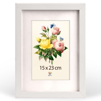 MG Design Bilderrahmen 15 x 23 cm - Fotorahmen mit Wei&szlig; Hochprofil-Holzrahmen und bruchsicherem Acrylglas, mit Passepartout, Hoch & Quer zum Aufh&auml;ngen, zum Aufs