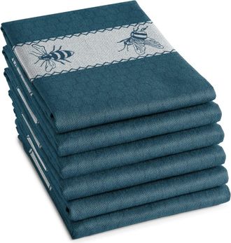 Ddddd Geschirrt&uuml;cher, Bees, Geschirrtuch, K&uuml;chent&uuml;cher, Geschirrhandt&uuml;cher, K&uuml;chenhandt&uuml;cher, Baumwolle, Petrol, 6 St&uuml;ck