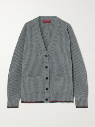Gucci Cardigan Aus Gerippter Wolle Mit Streifen - Grau