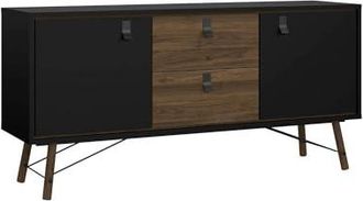 Dmora Kommode Yseult, Wohnzimmerbuffet, Wohnzimmer-Sideboard, Moderne Küchen-Speisekammer, 150x40 h72 cm, Schwarz und Walnuss