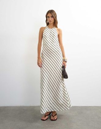 Topshop Robe longue dos nu en tissu doux &agrave; rayures - Noir et blanc-Multi