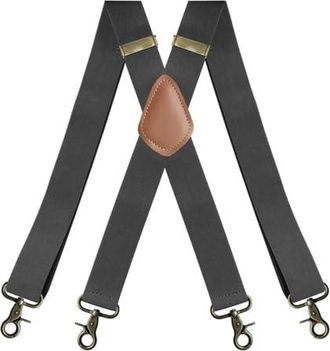 Generic Bretelles de type X 3,5 x 120 cm pour homme - 4 clips - Boucles &agrave; crochet - Sangle de r&eacute;glage &eacute;lastique pour pantalon masculin, Gris fonc&eacute;., taille un