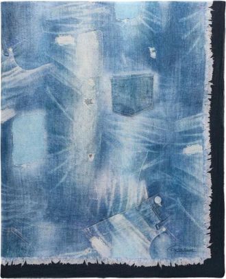 Roberto Cavalli Femme, Accessoires, Bleu, Taille: ONE Size &Eacute;charpe en coton avec imprim&eacute; patchwork denim