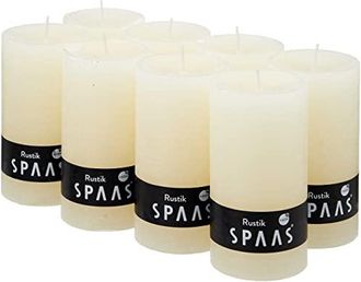 Spaas 8 Rustik-Stumpenkerzen, geruchlos, 70/130 mm, ± 60 Stunden, elfenbeinfarben