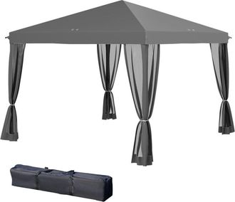 OUTSUNNY Tonnelle barnum pliant style colonial 2,95L x 2,95l x 2,6H m 4 moustiquaires + sac de transport gris
