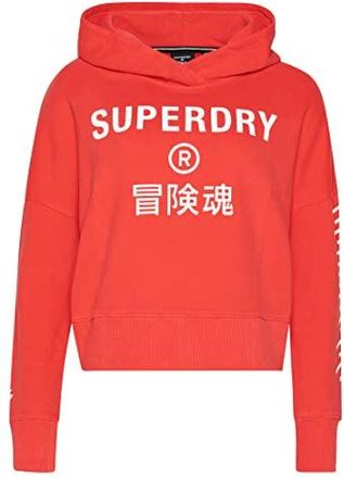 Superdry Sweat &agrave; capuche pour femme Code Core Sport Crop Box Hyper Fire Coral Rouge Taille L