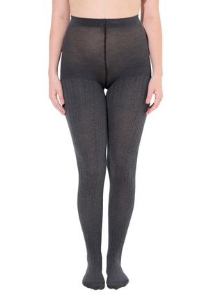 Ulla Popken Damen Strickstrumpfhose, Modisches Zopfmuster, Warm Strumpfhosen, Strick, Grau Melange, 50-52 EU