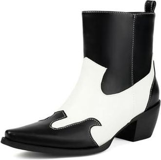 Generic Bottines à bout carré brodées pour femme - Confortables - Talon mi-épais - Chaussures de cowgirl occidentales, Noir, 40.5 EU